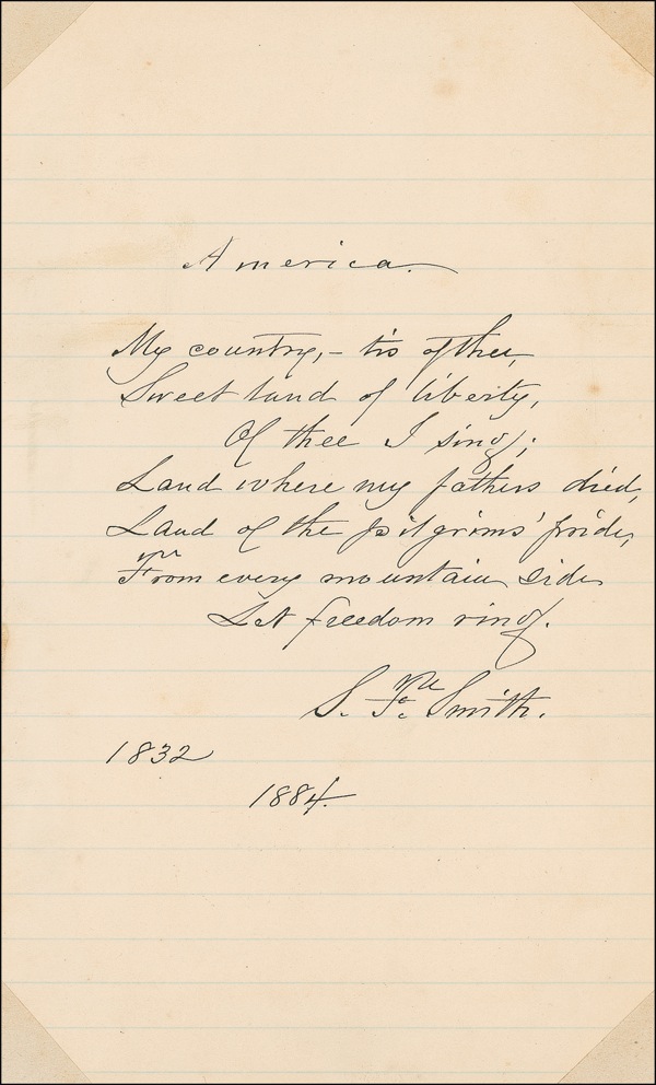 Samuel Francis Smith: AMERICAN ANTHEM: Smith pens the first stanza of