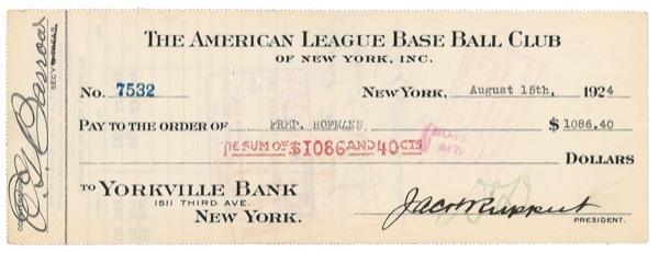 Jacob Ruppert and Ed Barrow Check | RR Auction