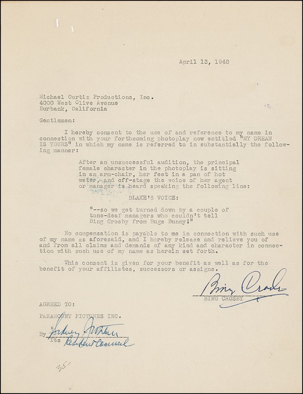 Bing Crosby Signed Document | RR Auction