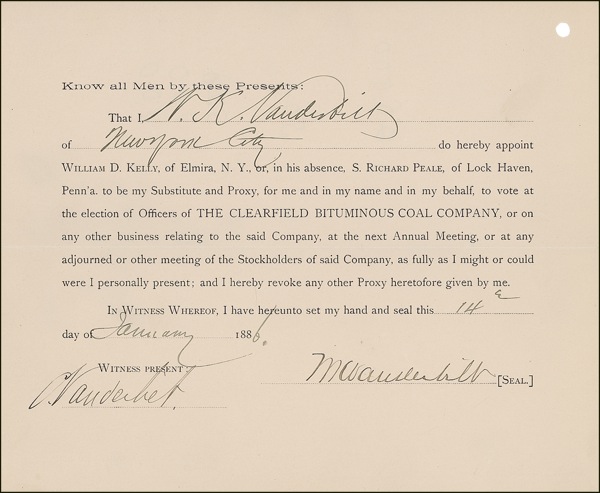 William K. Vanderbilt and Cornelius Vanderbilt II Signed Document | RR