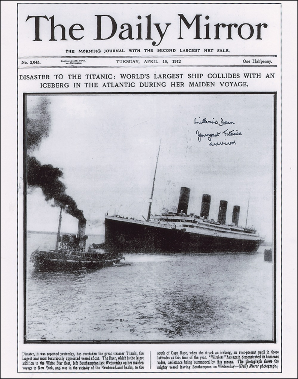 Titanic: Millvina Dean Signed Photograph | RR Auction