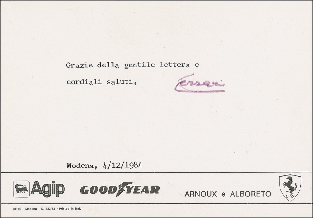 Enzo Ferrari Typed Letter Signed | RR Auction
