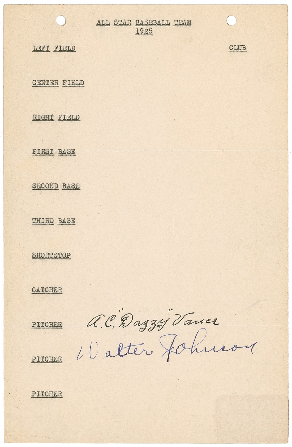 Walter Johnson and Dazzy Vance Signature | RR Auction