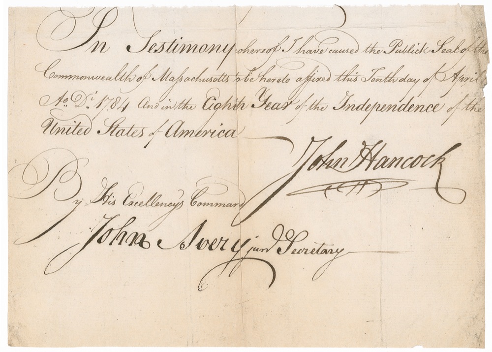 John Hancock: Intensely bold 1784 signature of John Hancock | RR