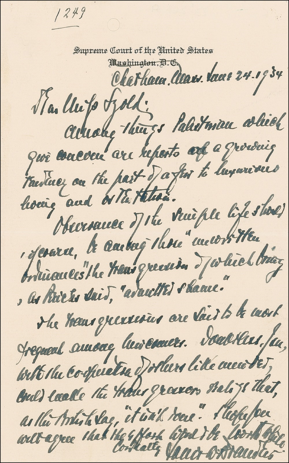 Supreme Court: Louis D. Brandeis Handwritten Letter Signed | RR
