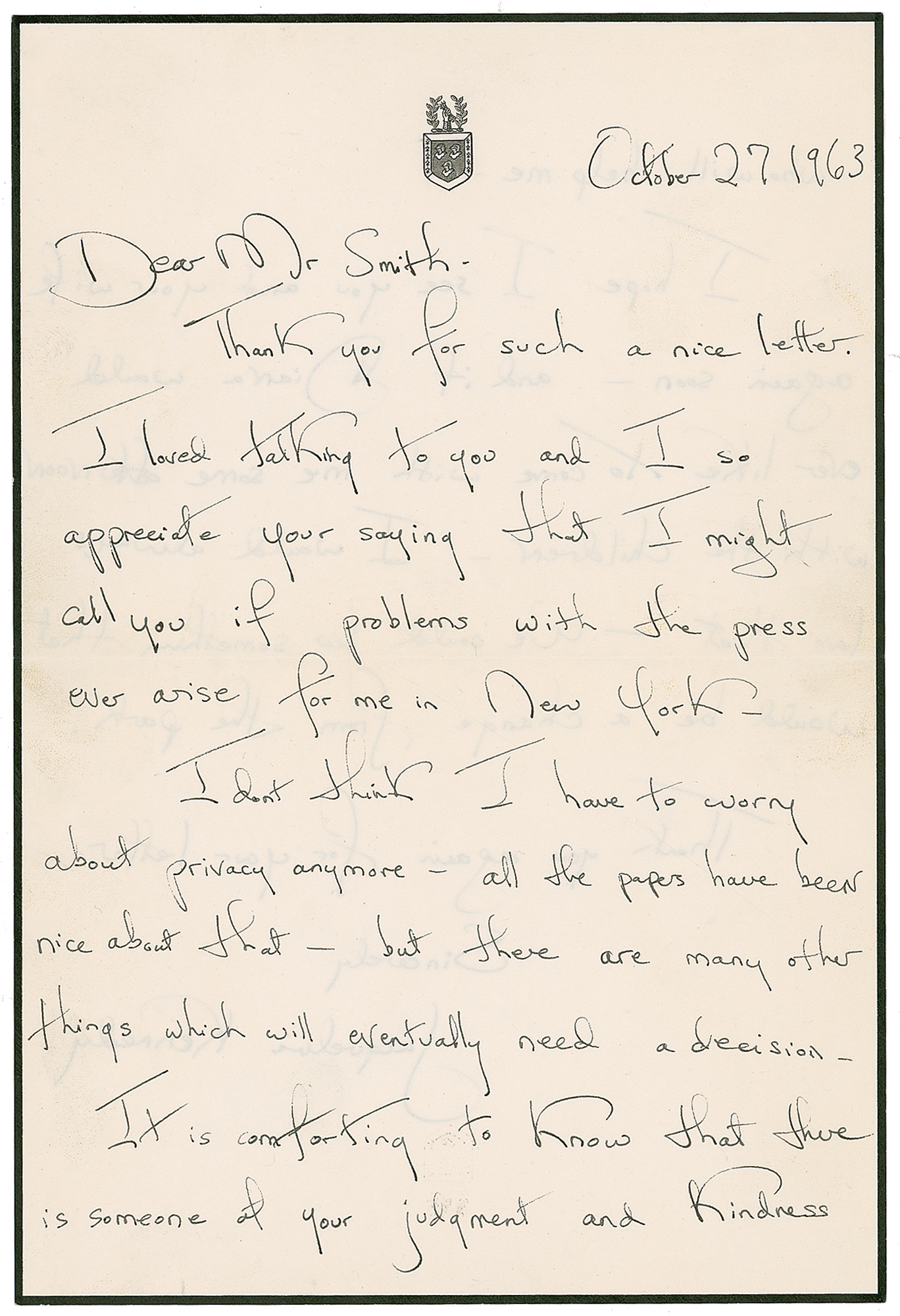 Jacqueline Kennedy: Subconsciously writing “1963” as the