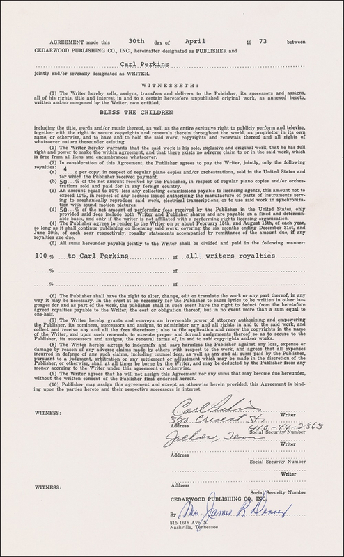 Carl Perkins Signed Document | RR Auction