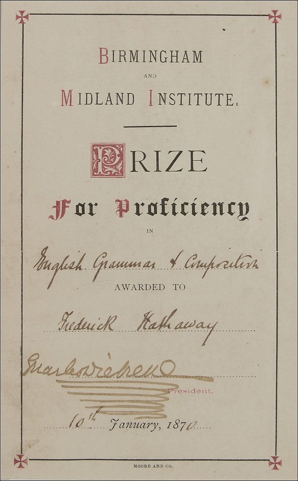 Charles Dickens: Dickens signs a certificate for “proficiency in