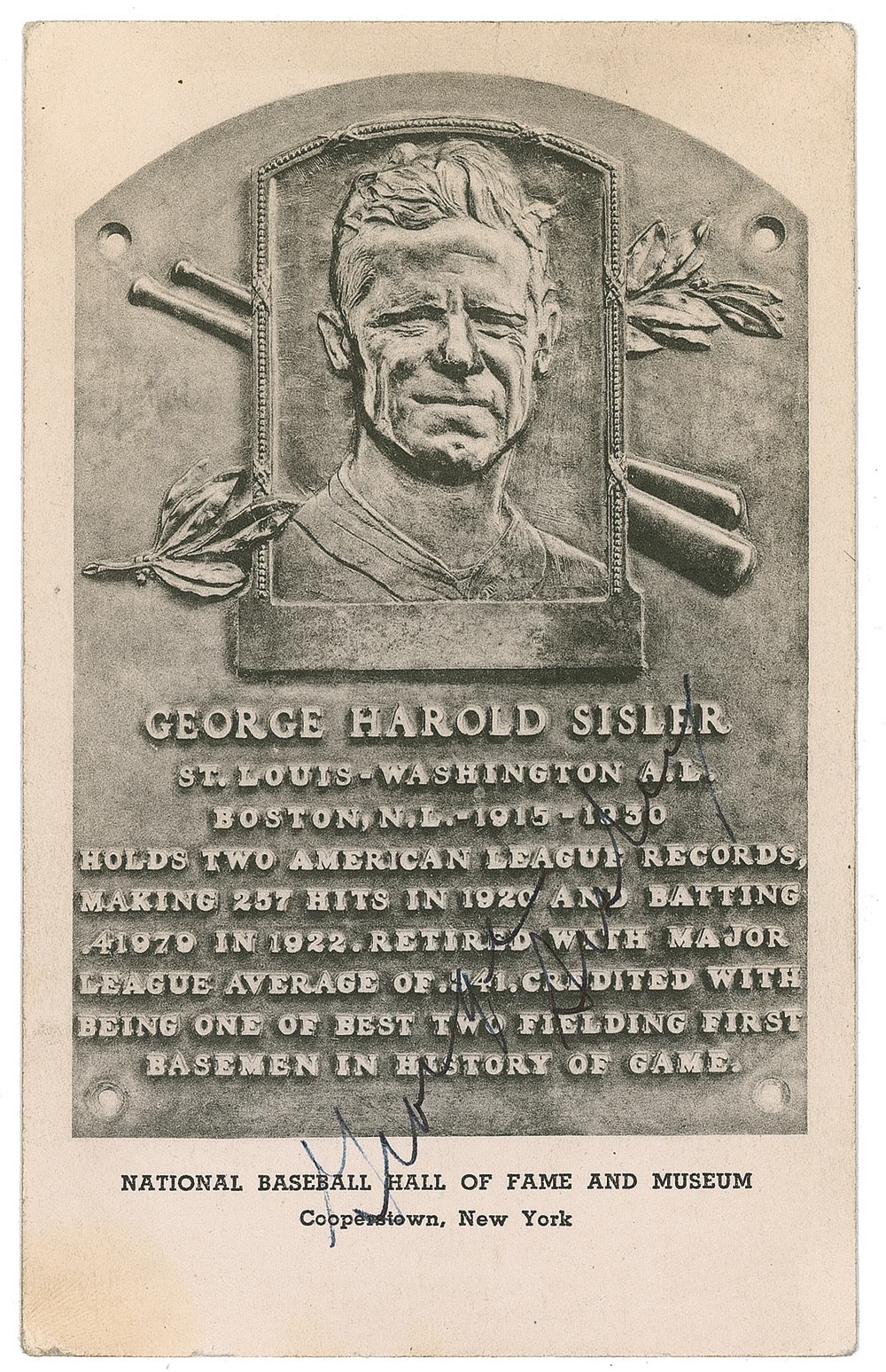 George Sisler Hall Of Fame Card | RR Auction