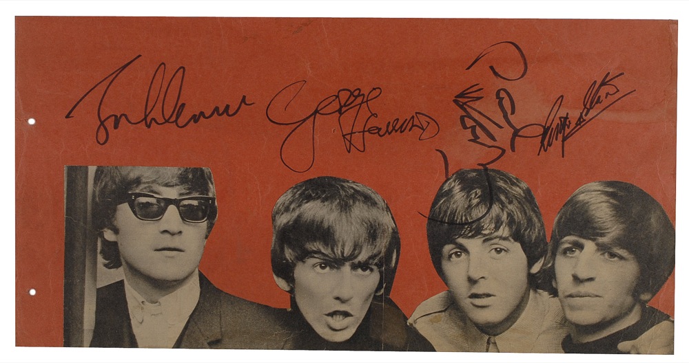 Beatles: Large custom-made Beatles poster signed by all