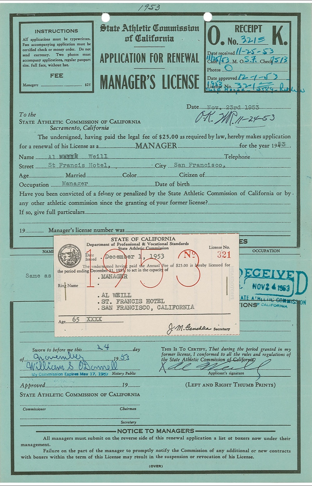Al Weill Signed Document | RR Auction