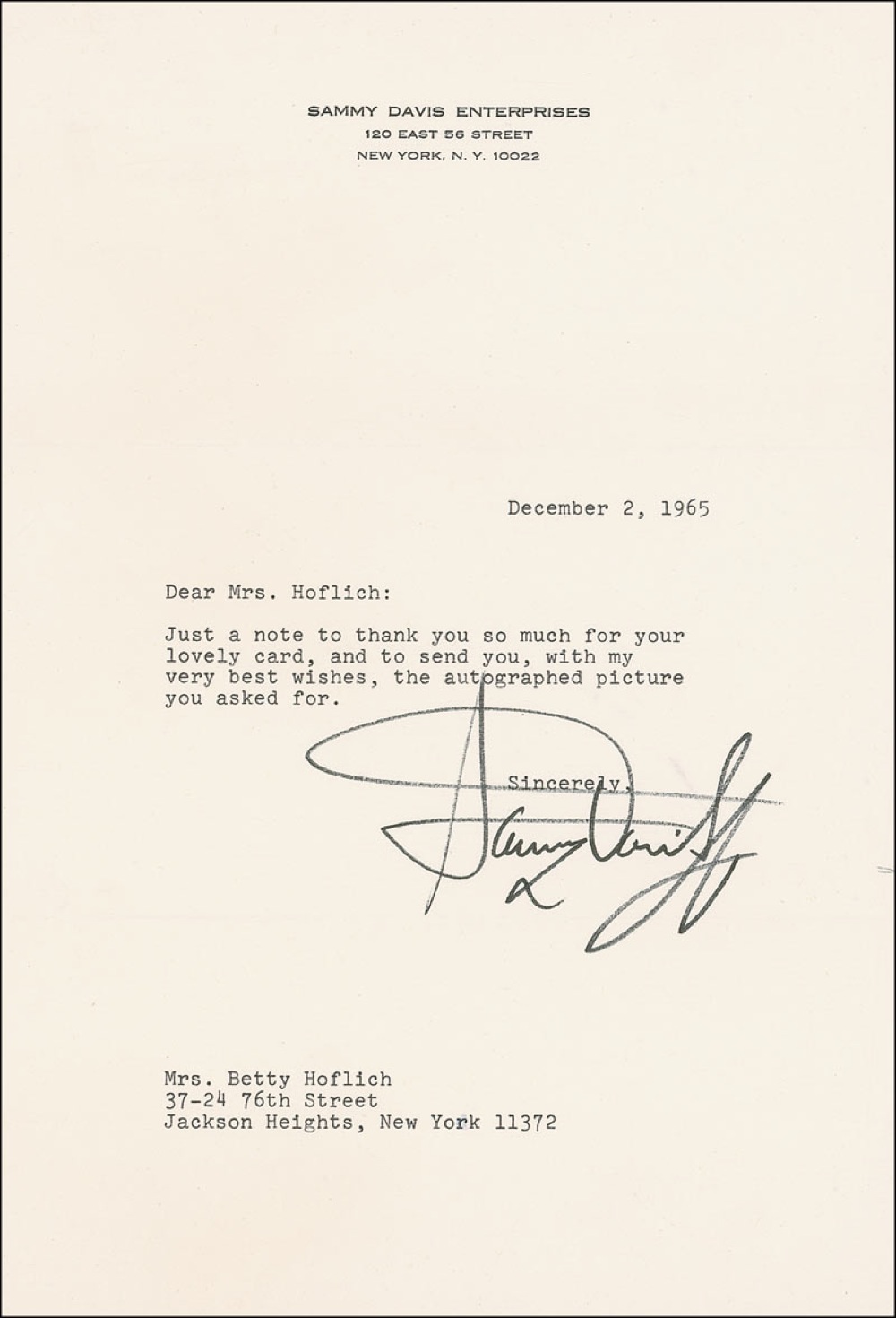 Sammy Davis, Jr. Typed Letter Signed | RR Auction