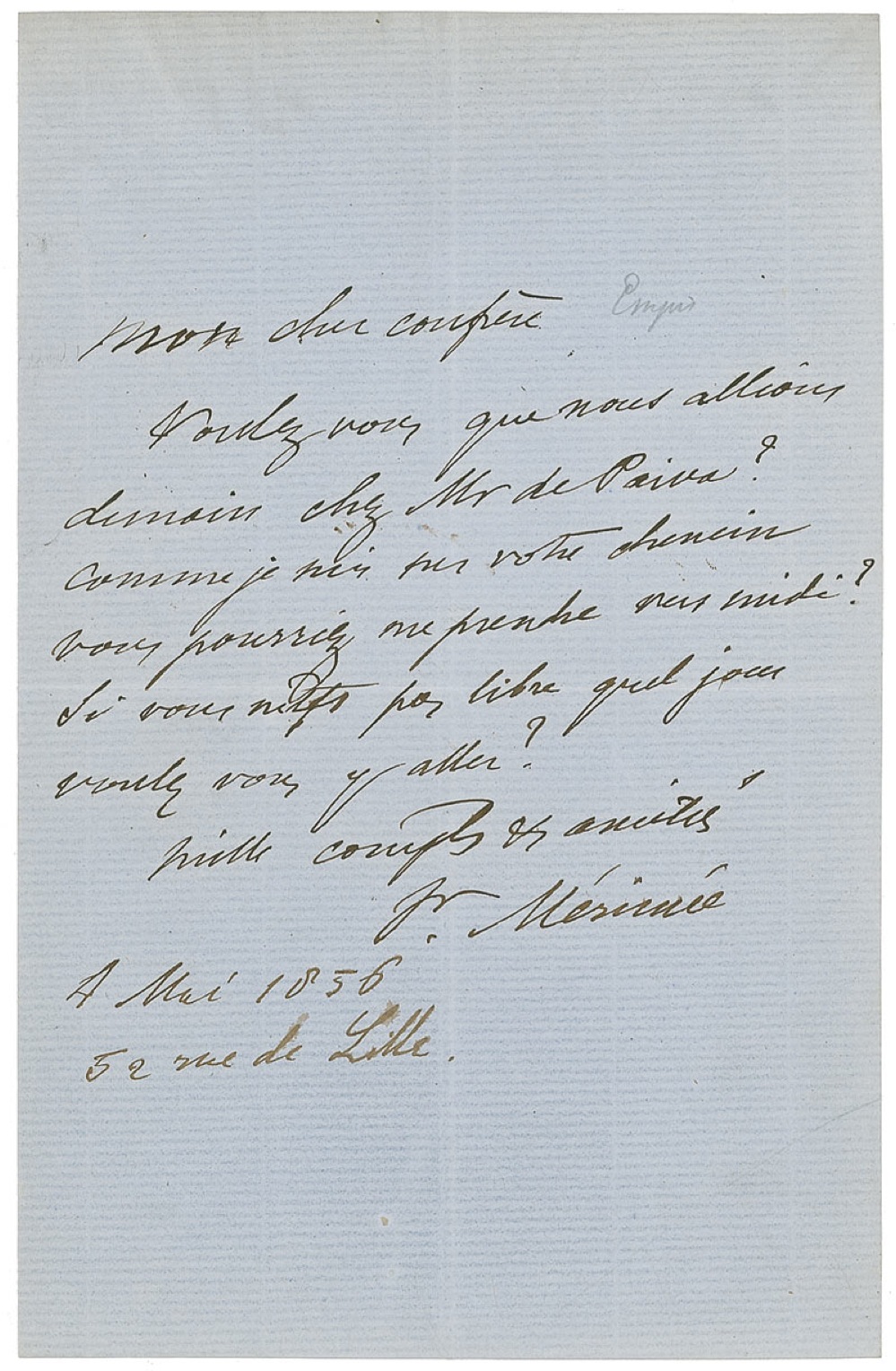 Prosper Merimee Handwritten Letter Signed | RR Auction