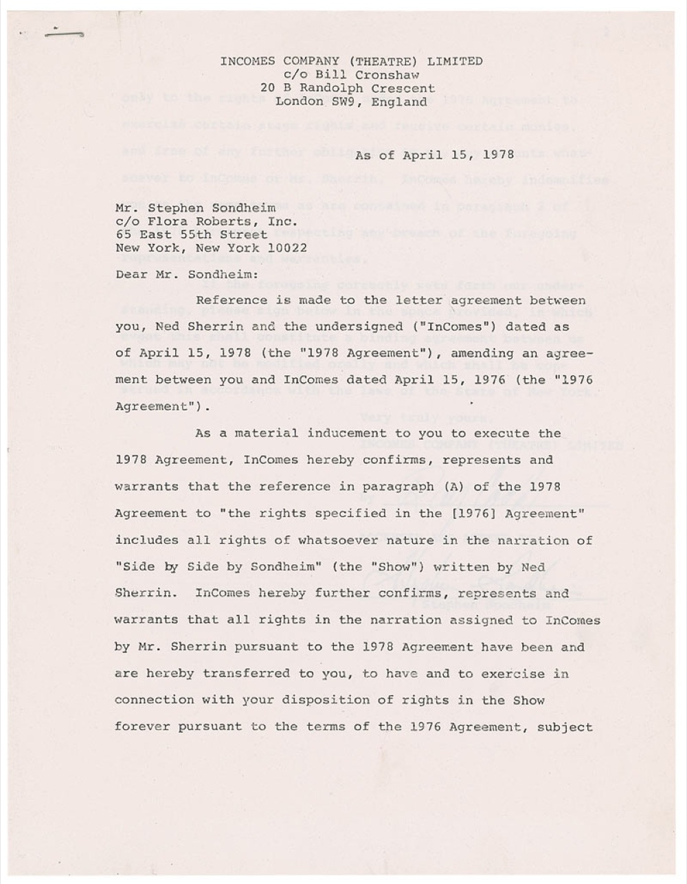 Stephen Sondheim Signed Document | RR Auction