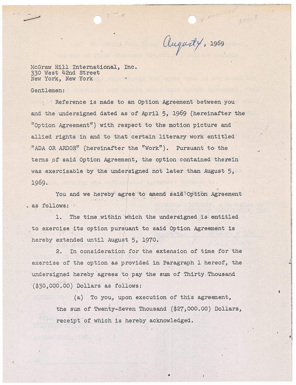 Vladimir Nabokov: Nabokov sells Columbia Pictures the rights to his