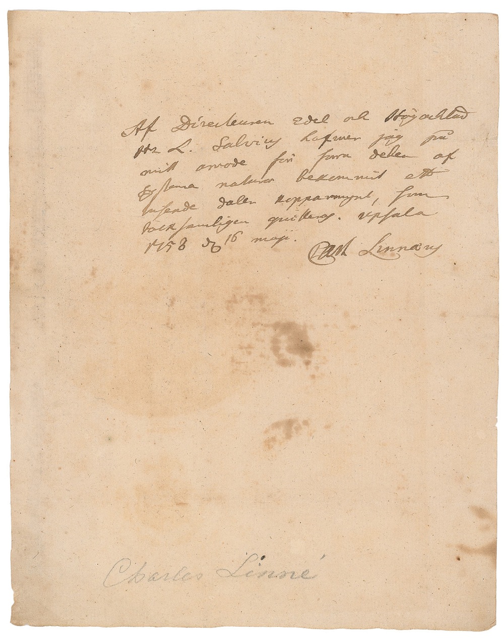 Carl Linnaeus Handwritten Letter Signed | RR Auction