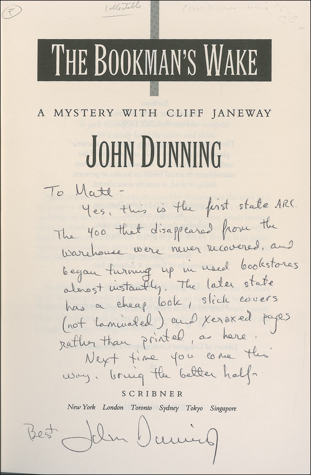John Dunning Book | RR Auction