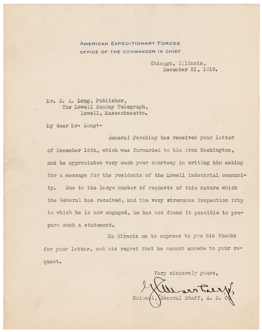 George C. Marshall: Colonel Marshall signs on General Pershing’s