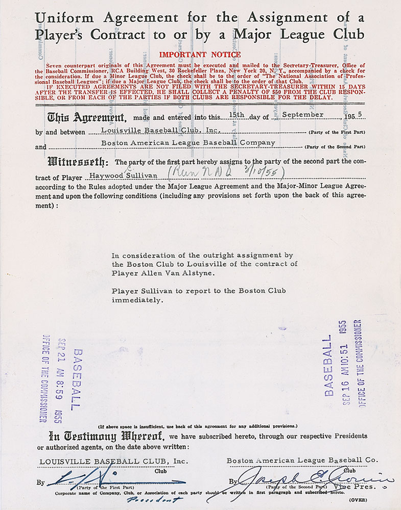 Joe Cronin Signed Document | RR Auction