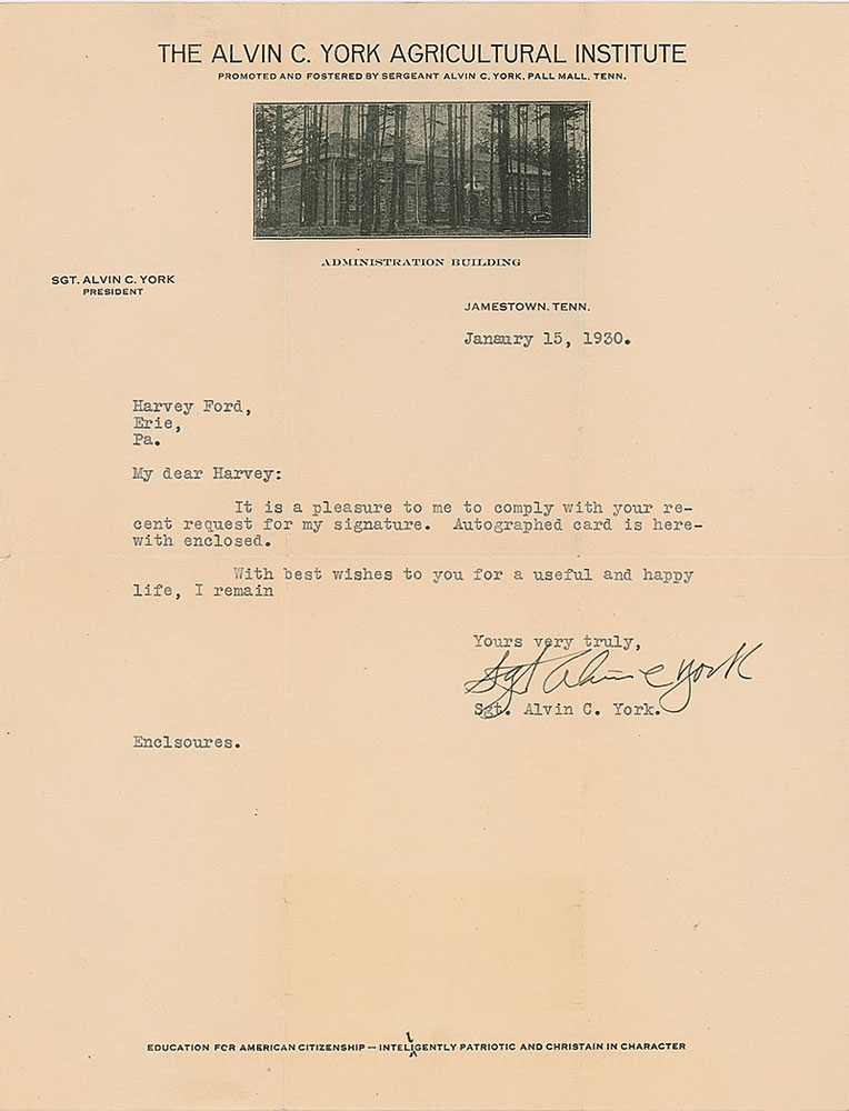 Sgt. Alvin C. York Typed Letter Signed | RR Auction