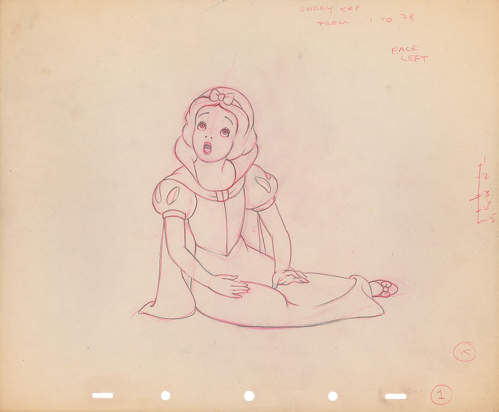 Snow White collection of (32) ‘rough’ animation drawings