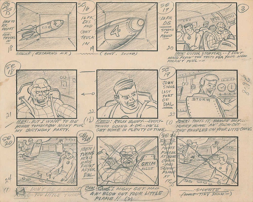 Three production storyboard pages from The Fantastic Four | RR Auction
