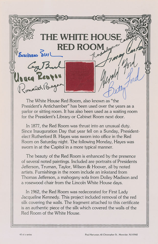 Presidents and First Ladies Signatures and Fabric Swatch | RR Auction