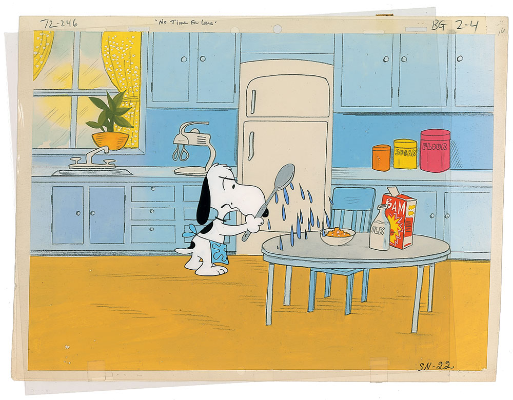 Snoopy production cel and production background from There’s No