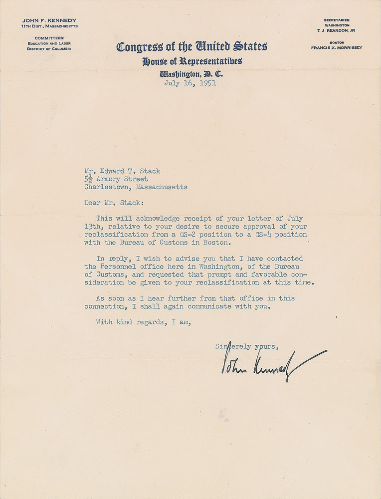John F. Kennedy Typed Letter Signed | RR Auction