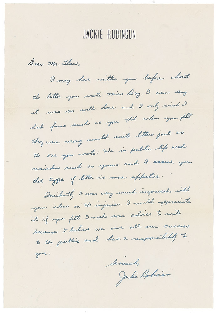 Jackie Robinson 1951 Signed Handwritten Letter | RR Auction