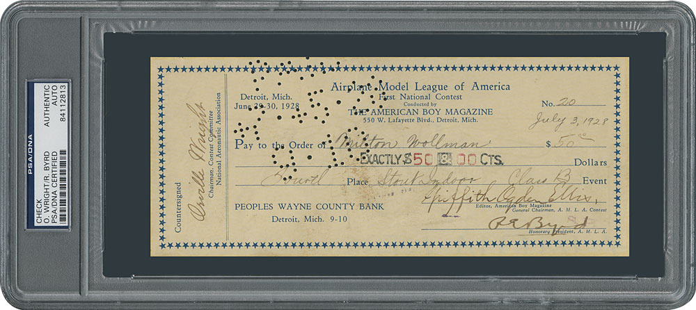 Orville Wright and Richard E. Byrd: Unusual 1928 airplane model