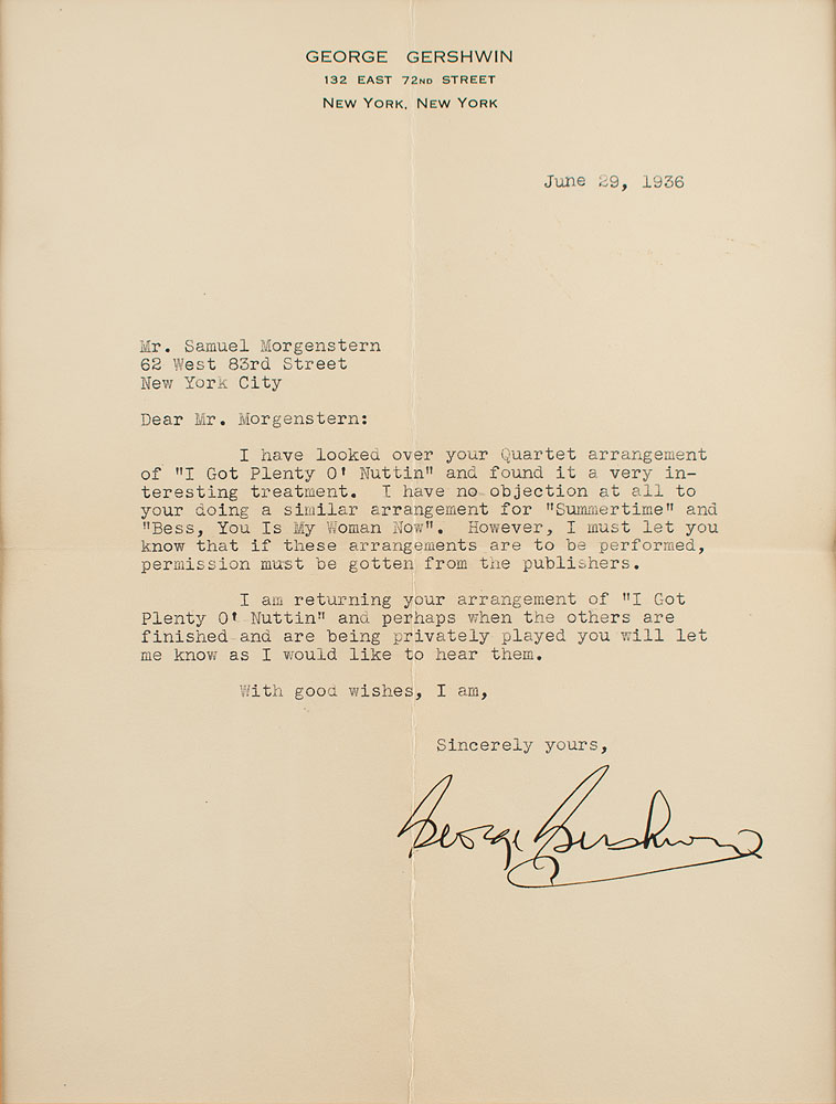 George Gershwin: I have looked over your Quartet arrangement of I Got