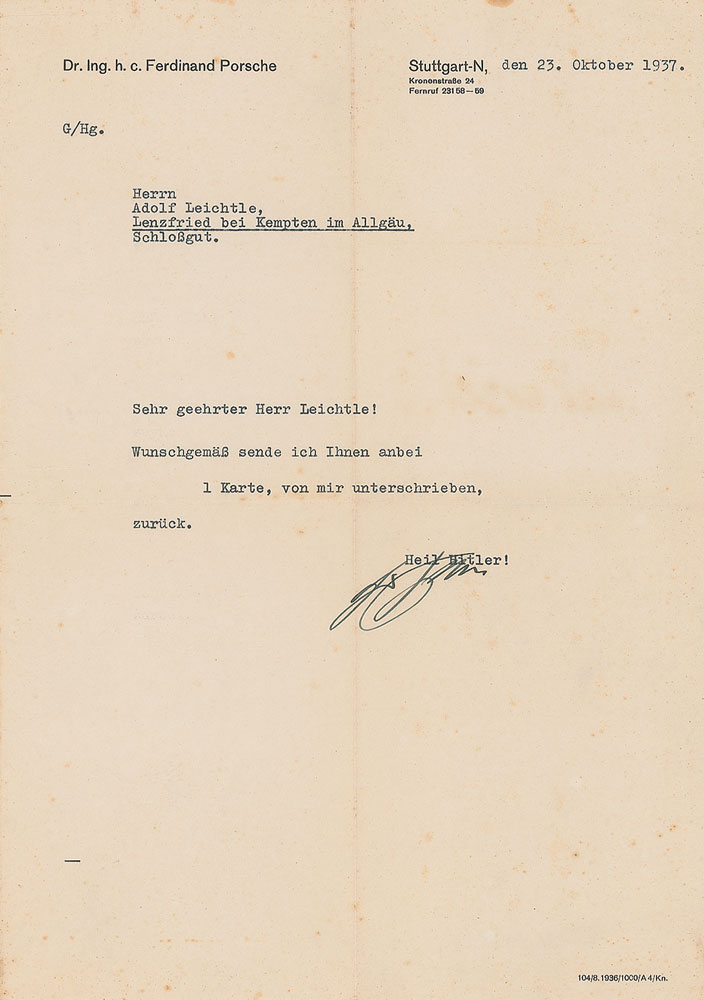 Ferdinand Porsche Typed Letter Signed | RR Auction