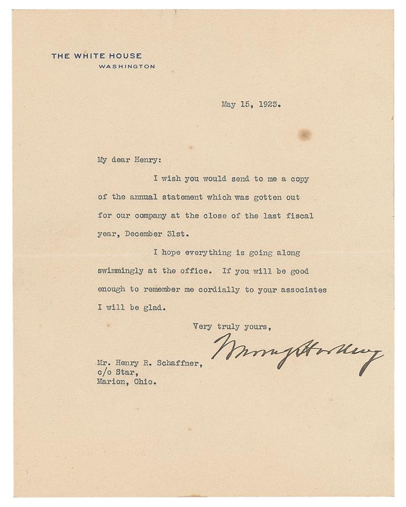 Warren G. Harding Typed Letter Signed as President | RR Auction