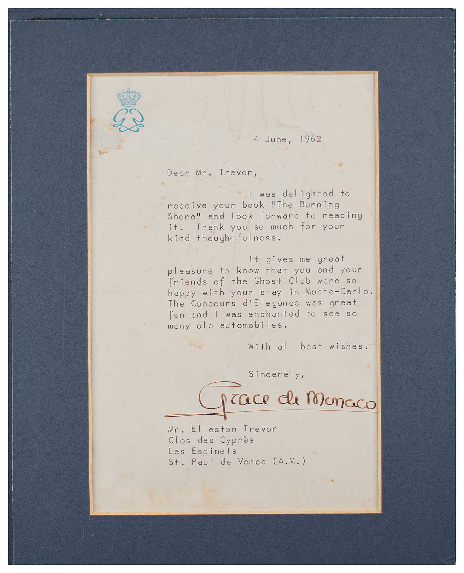 Princess Grace Typed Letter Signed | RR Auction
