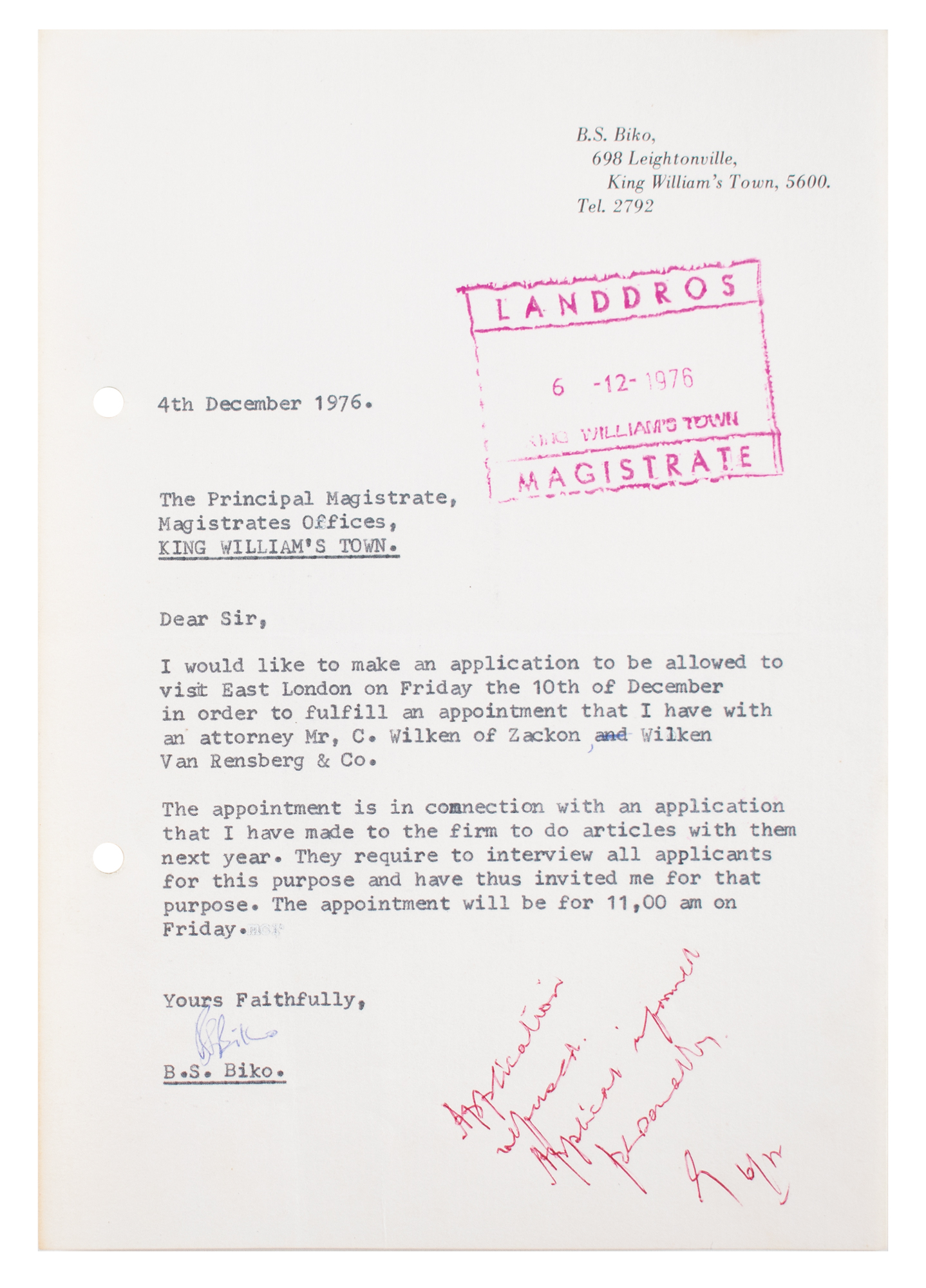 Steve Biko Typed Letter Signed | RR Auction