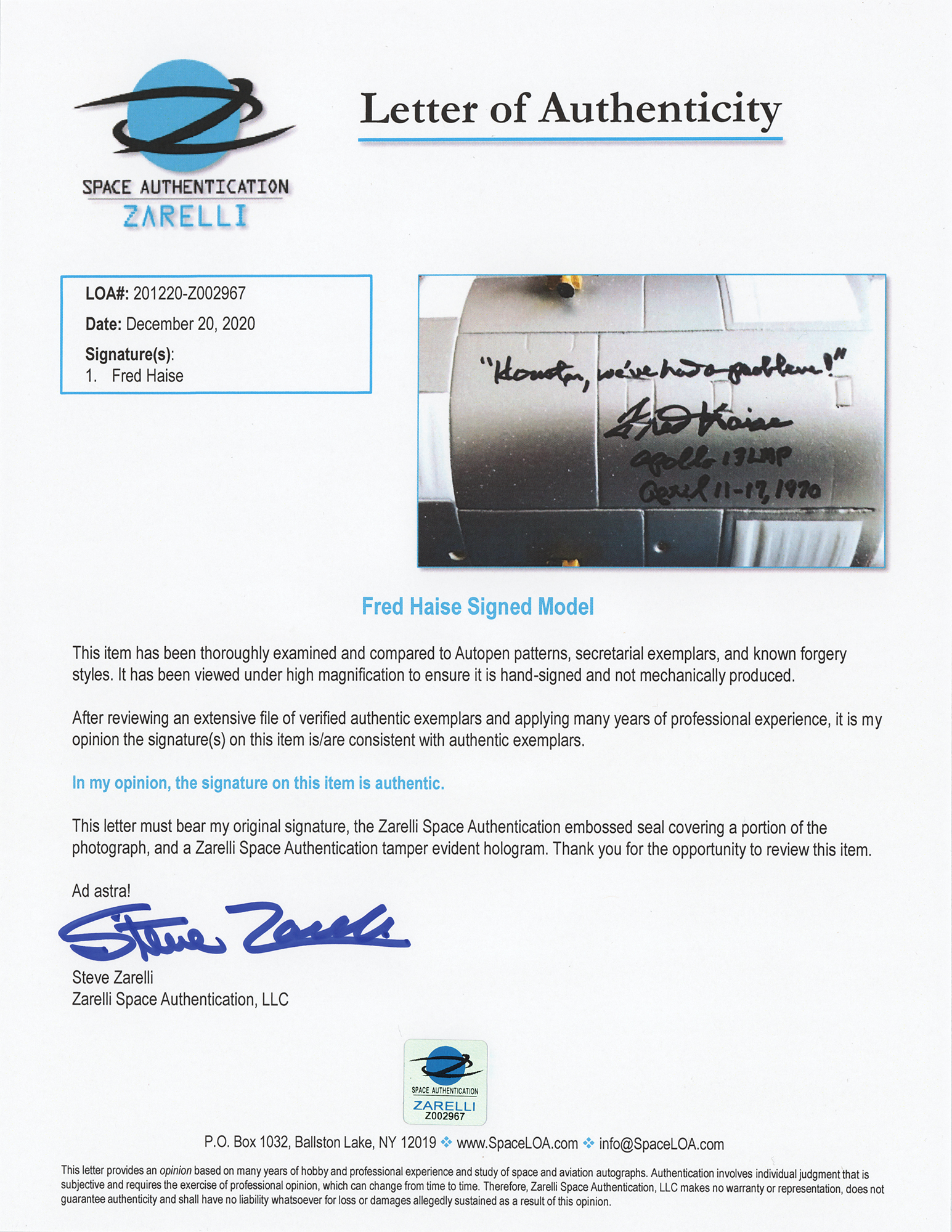 Fred Haise Signed Apollo Command Module Model | RR Auction