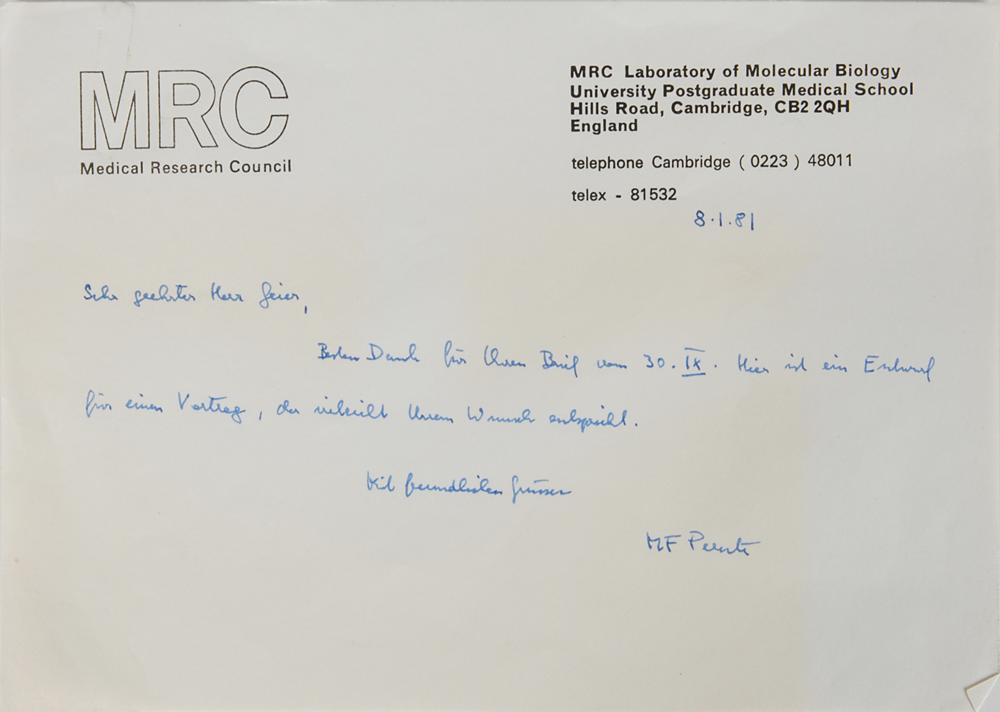Max Perutz Handwritten Manuscript and Autograph Letter Signed | RR