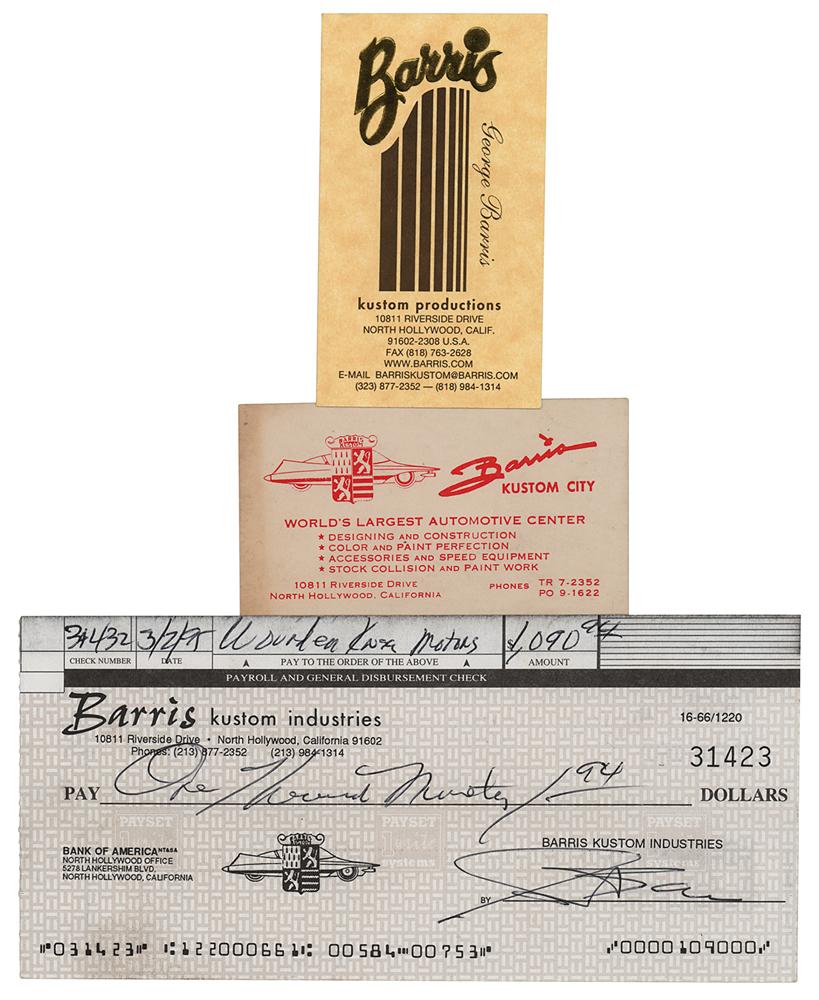 George Barris Signed Check and (2) Business Cards | RR Auction