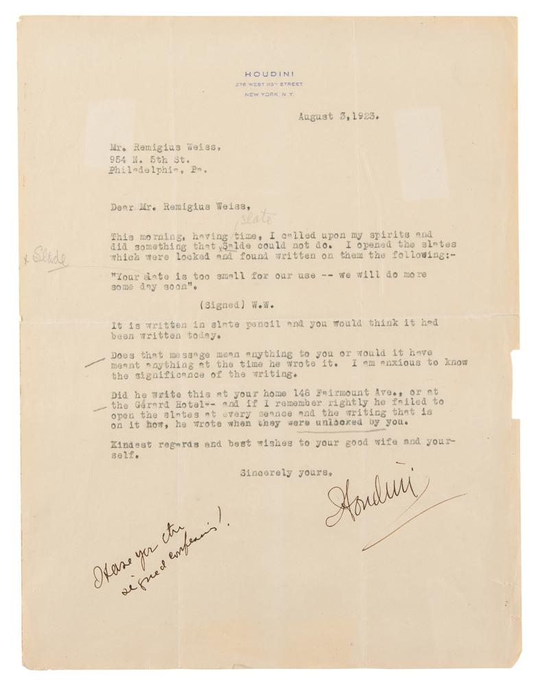 Harry Houdini Typed Letter Signed | RR Auction