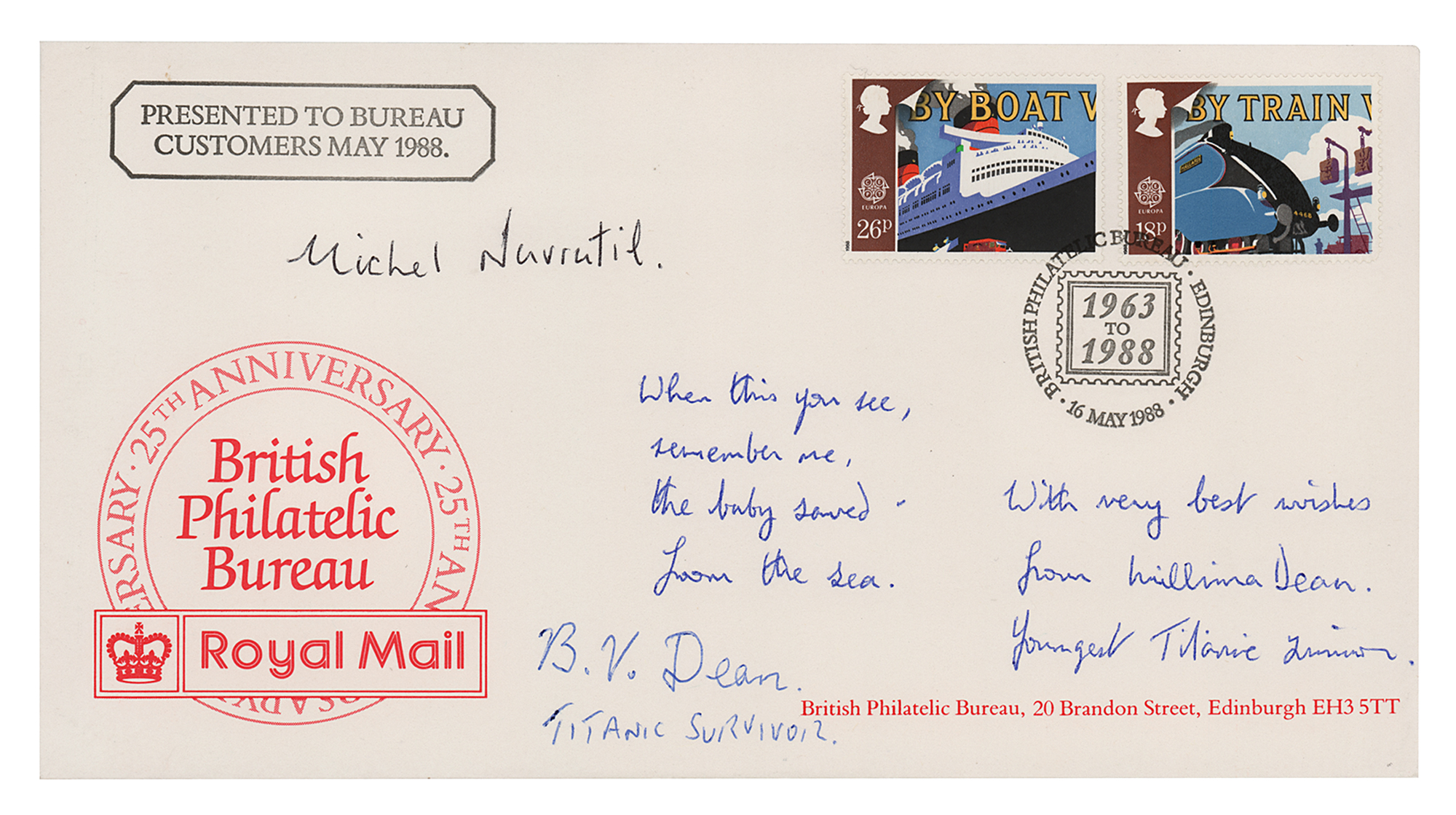 Titanic: Michel Navratil, Bertram Vere and Millvina Dean Signed