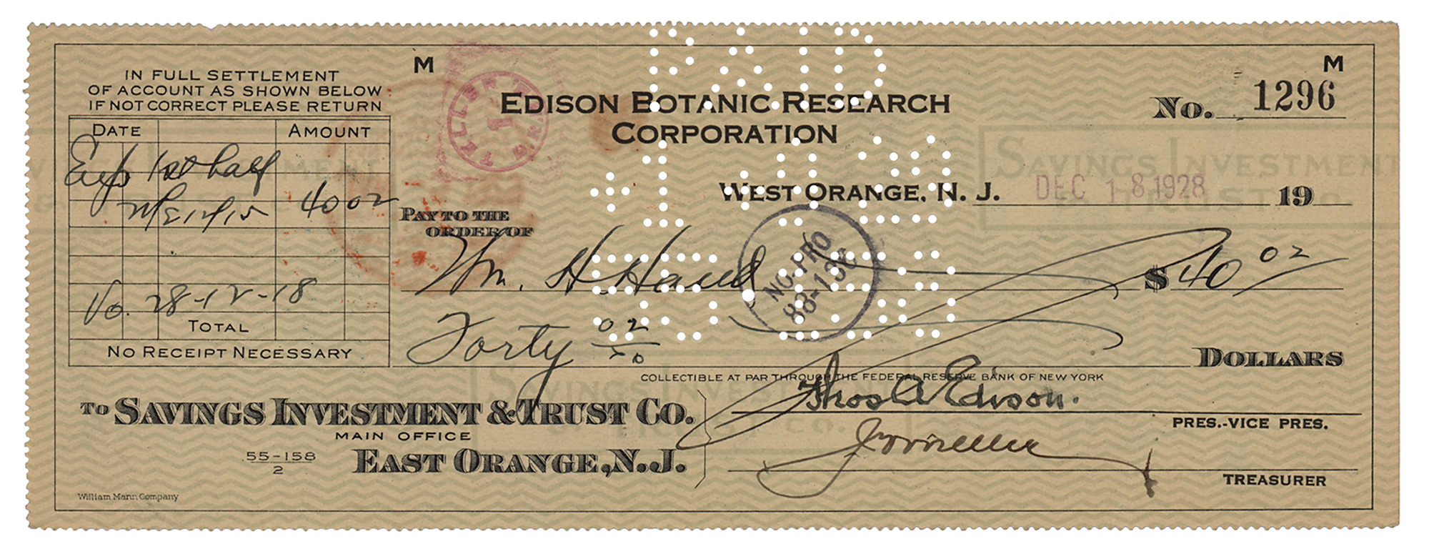 Thomas Edison Signed Check | RR Auction
