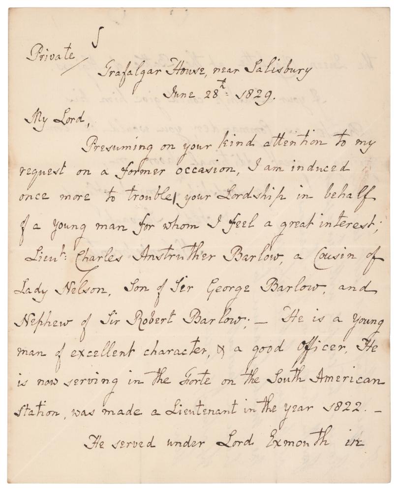 Horatio Nelson: William Nelson, 1st Earl Nelson Autograph Letter
