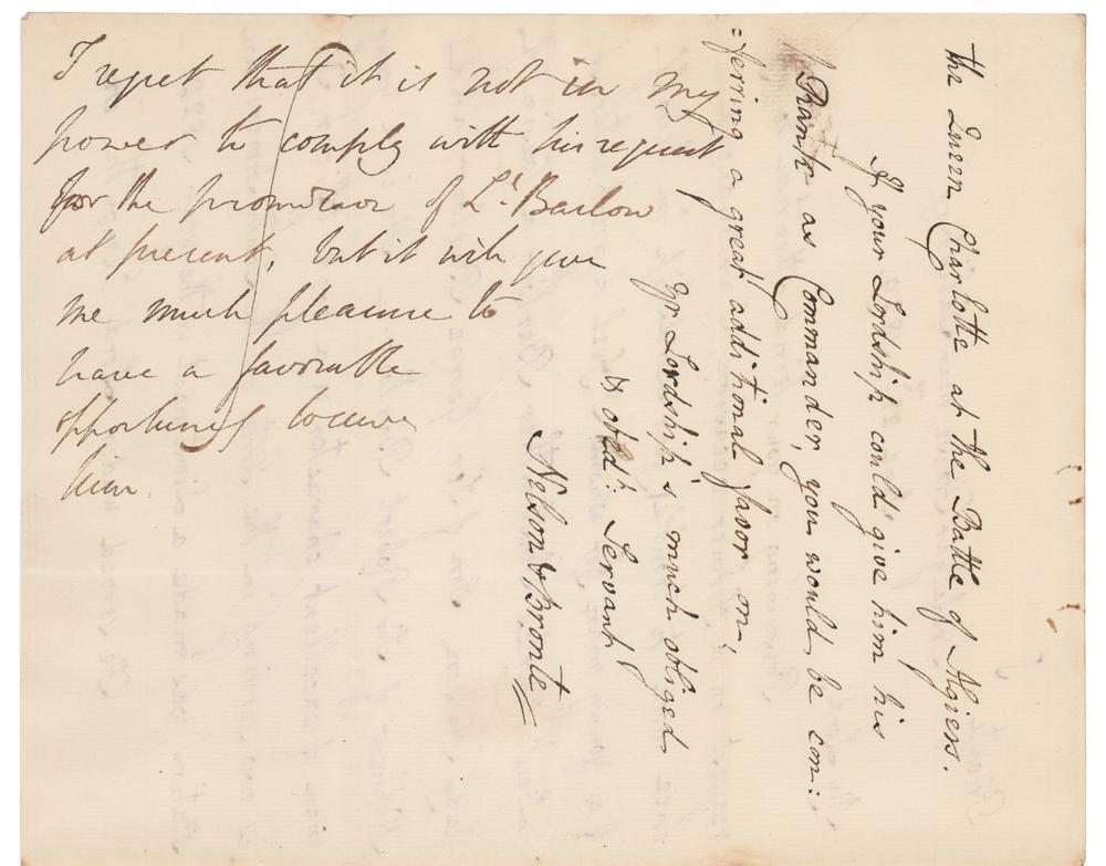 Horatio Nelson: William Nelson, 1st Earl Nelson Autograph Letter