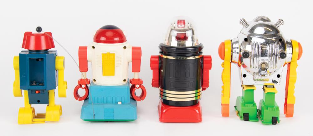 Vintage Lot of (4) Third Generation Battery-Operated Toy Robots from