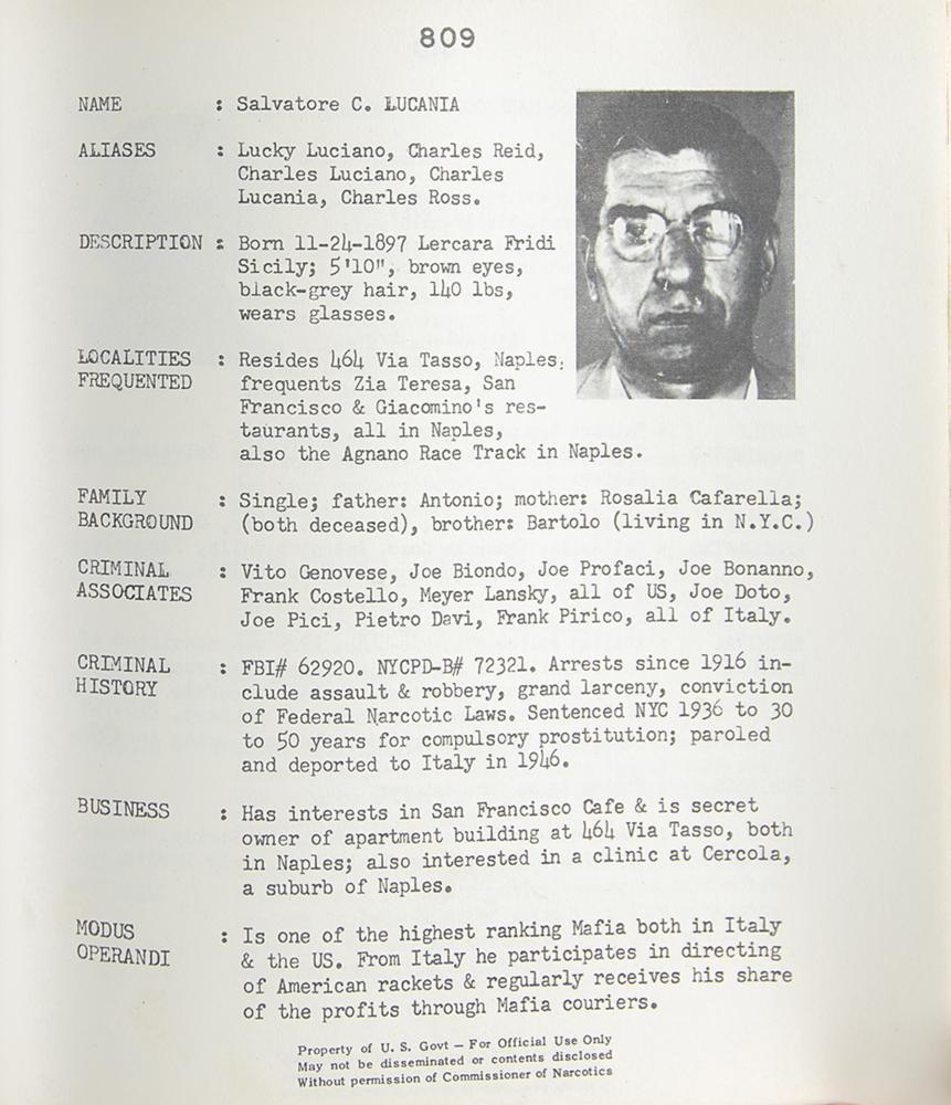 Mafia: Biographical Data File by the Bureau of Narcotics | RR Auction