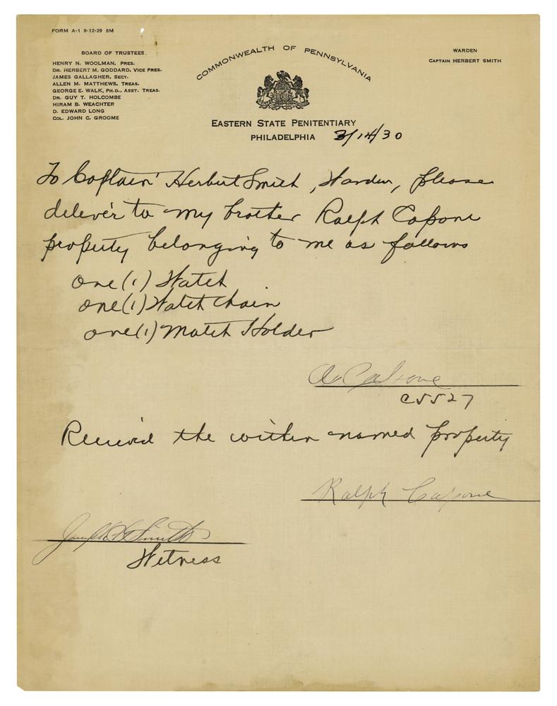 Al Capone and Ralph Capone Document Signed | RR Auction
