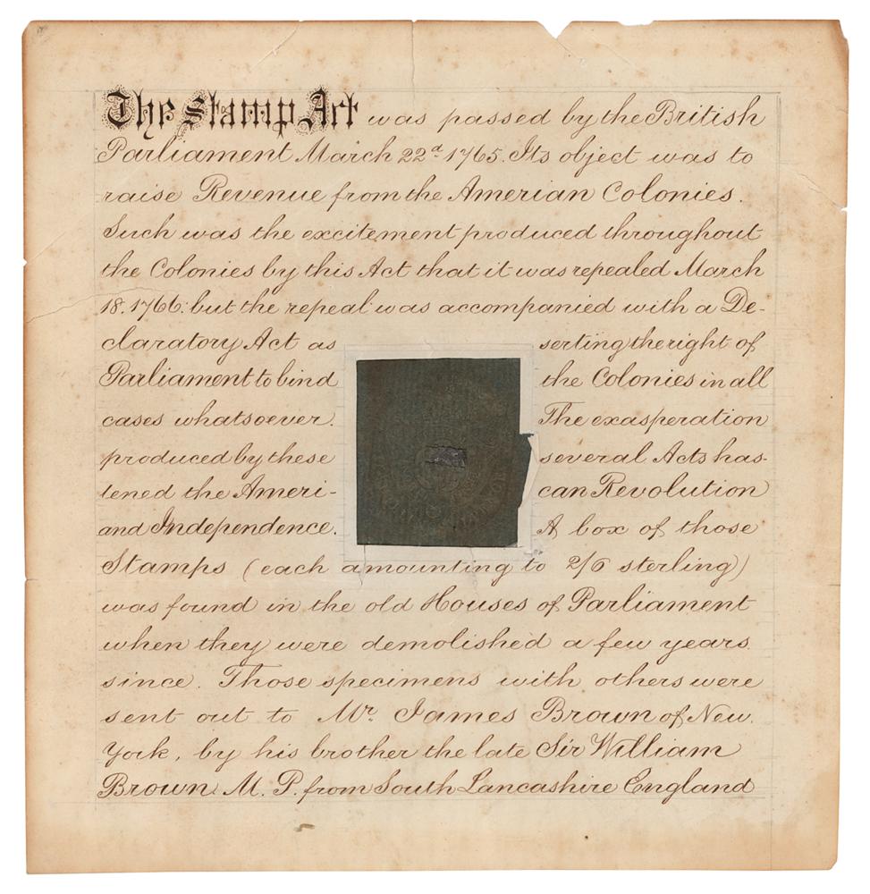 Stamp Act: 1765 Blue-Gray Paper Stamp | RR Auction
