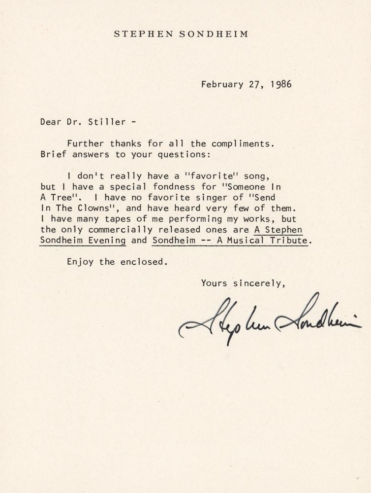 Stephen Sondheim Signed Photograph and Typed Letter Signed | RR