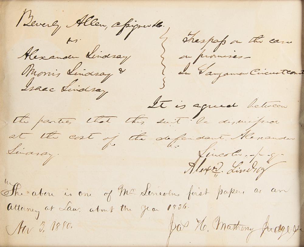 Abraham Lincoln Early ADS (1836, One of First as Attorney) | RR